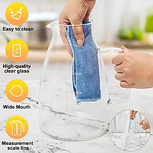 Transparent Glass Pitcher, 88oz/2.5L - Large Drinking Pitcher with Lid, Precise Scale Line, Mixing Spoon and Brush