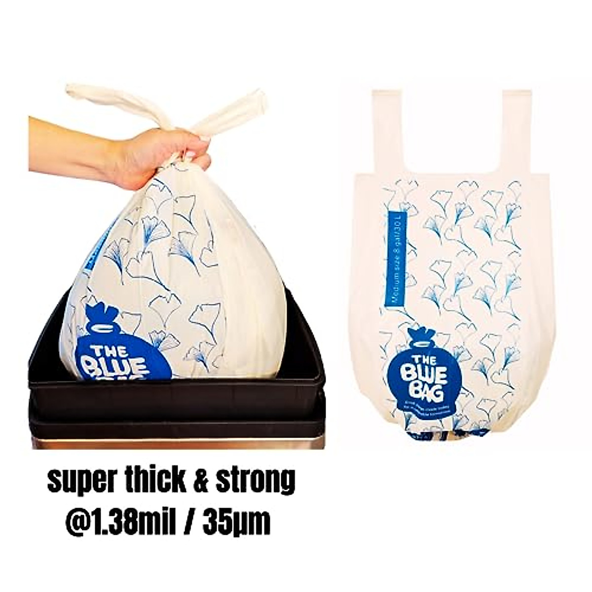 8 Gallon Compostable Trash Bags (2x Thickness @1.38mil, 50 Pack) - Plant Based Compostable Trash Bags 8 Gallon - w/Twistable Handles for Easy Tie Up