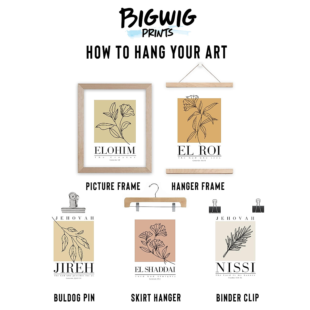 BigWig Prints Christian Wall Art - Scripture Wall Art, Christian Decorations, Jesus Artwork, Religious Home Decor, Scripture Pictures, Faith Inspired Minimalist Prints - Unframed Set of 9 (8x10”)