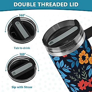 Yasala Car Tumbler with Handle Spring Vivid Flower Travel Mug Coffee Cup Insulated Beverage Container Mega Cup for Hot Cold Drinking Thermos Water Bottle Cupholder Friendly 40 oz