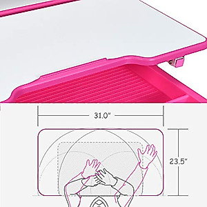 BABY JOY Kids Desk and Chair Set, Height Adjustable, Student Study Table with Storage Drawer, Bookshelf and Tilted Desktop, Children Writing Table for Studying, Reading and Drawing (Pink)