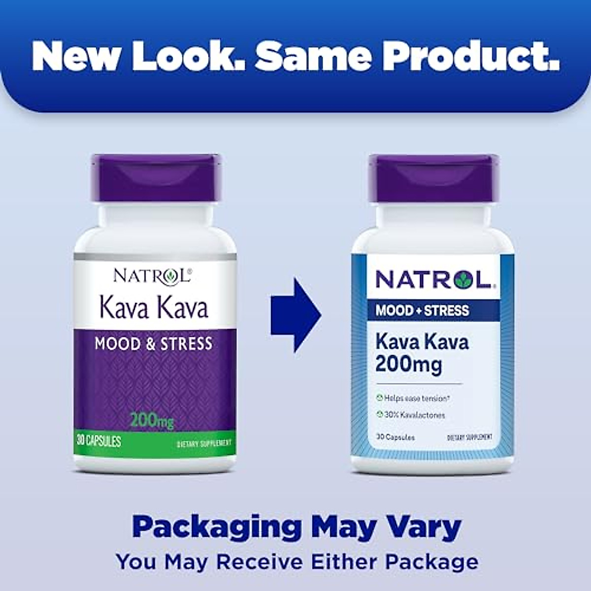 Natrol Mood & Stress Kava Kava 200mg, Dietary Supplement for Relaxation and Eases Tension, 30 Capsules, 15-30 Day Supply