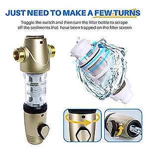 GOLDEN ICEPURE Backwash Spin Down Sediment Water Filter, 40 Micron Reusable Flushable Pre-Filtration System, 1" MNPT + 3/4" FNPT + 3/4"MNPT, BPA Free