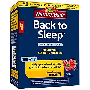 Nature Made Back to Sleep, Melatonin Fast-Dissolve, Helps You Fall Back to Sleep Naturally, L-Theanine and GABA to Help Relax and Calm Your Mind, 40 Tablets
