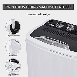 VIVOHOME Electric Portable 2 in 1 Twin Tub Mini Laundry Washer and Spin Dryer Combo Washing Machine with Drain Hose for Apartments 13.5lbs Black & White