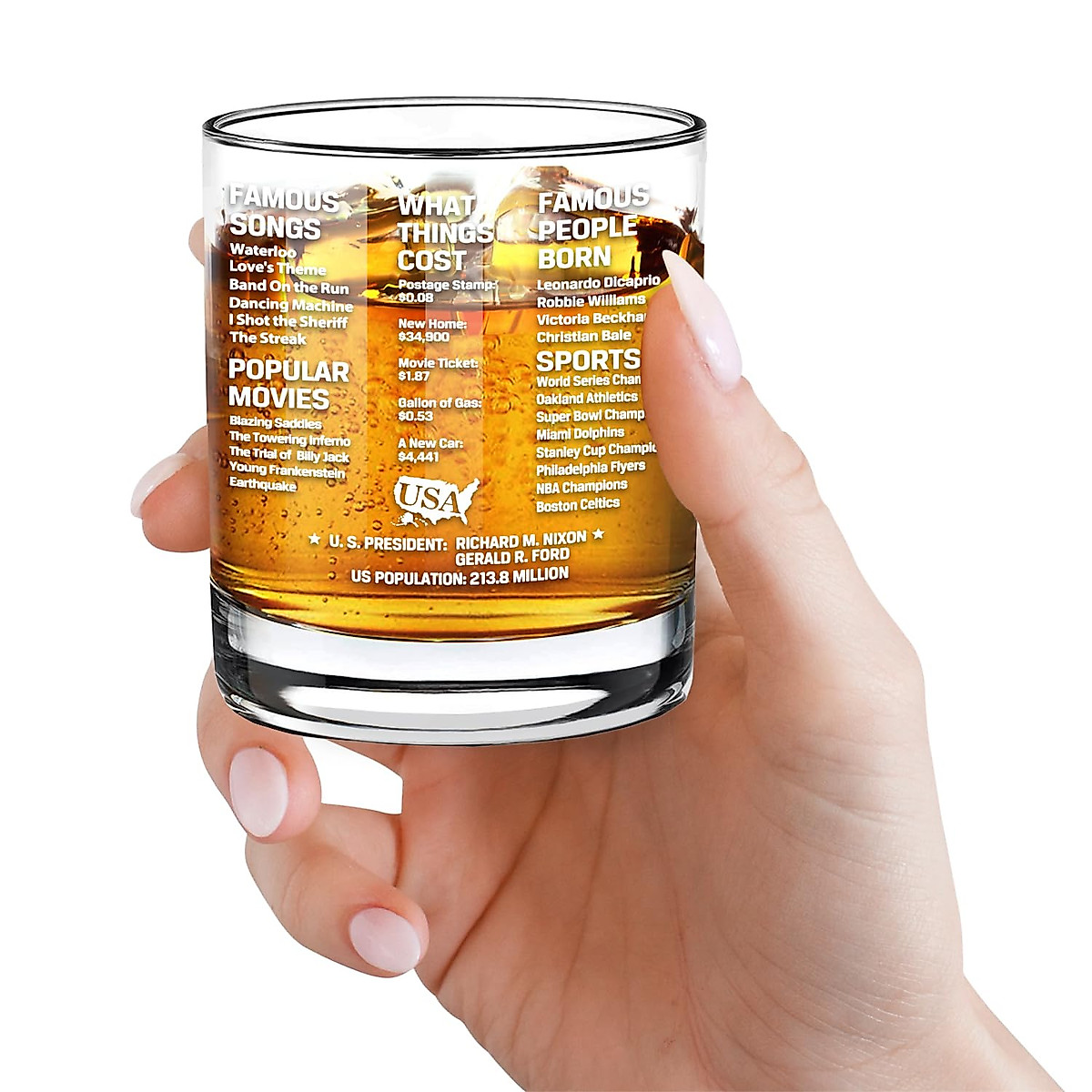 Old Fashioned Glasses-1974-Vintage 1974 old time information 10.25oz Whiskey Rocks Glass -50th Birthday Aged to Perfection - 50 years old gifts Bourbon Scotch Lowball Old Fashioned-1 PACK