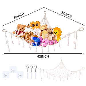 SRYTXGH Stuffed Animal Net or Hammock, Toy Hammock Macrame, Toy Organizer Storage Net, Display Holder Net for Boho Girl Nursery Playroom Bedroom