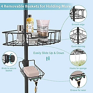 DAKEPOLE Tension Shower Caddy Stainless Steel, Rustproof Tension Pole Corner Shower Caddy Stand Storage Organizer for Bathroom Bathtub Shampoo Soap Plants, 4 Tier Adjustable Shelves, 54 to 125 Inch