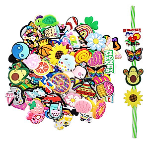 Gibleitz Bulk Straw Topper Random Different 50Pack Straw Charms for Tumbler Straws Cute Colorful PVC Decorative Straw Toppers for 0.23in-0.31inch Reusable Straws Party Favor
