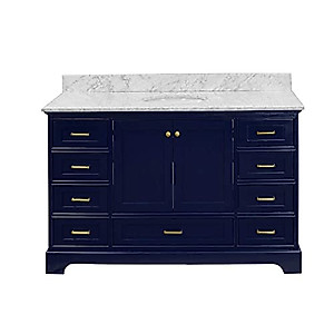 Kitchen Bath Collection Harper 60-inch Single Bathroom Vanity (Carrara/Royal Blue): Includes Royal Blue Cabinet with Authentic Italian Carrara Marble Countertop and White Ceramic Sink