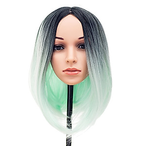 SWACC Ombre Colors Straight Short Hair Bob Wig Synthetic Colorful Cosplay Daily Party Flapper Wig for Women with Wig Cap (Light Green)