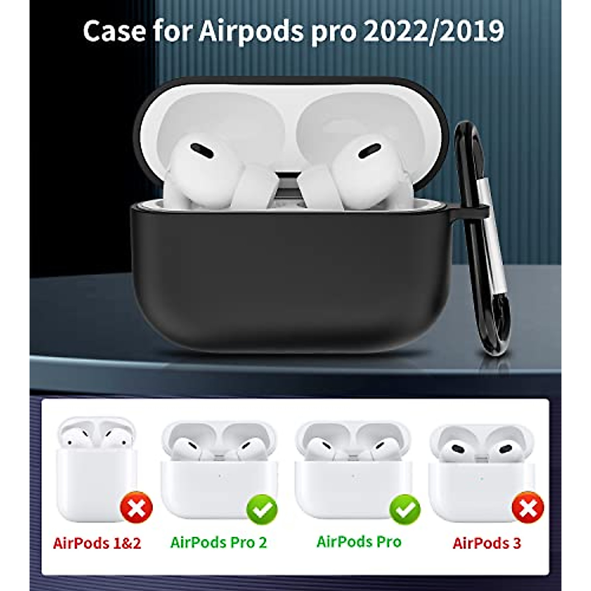 AKIKI [5 in 1] for Airpods Pro Case Cover 2022/2019 with Cleaner kit&Replacement Eartips(XS/S/M/L), Soft Silicone Protective Cover with Keychain and Magnetic Anti-Lost Straps (Black)
