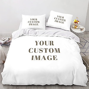 SENSING Custom Bedding Set, Personalised Printing Photo Text Logo Duvet Cover Sets, Customized Easy Care 3 Piece Set Zipper Closure for Family Kids Couples Baby Birthday Friendship (No Comforter)