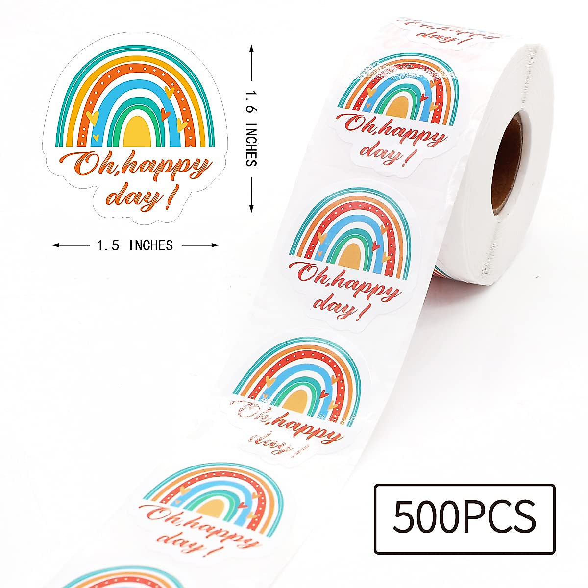 Littlefa Be Happy Stickers,Oh Happy Day Business Stickers,Cute Rainbow Happy Mail Stickers,Small Business Stickers, Envelopes Stickers for Gift Bags Packaging 500 PCS