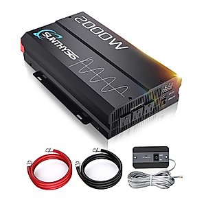 Newest Version Sunthysis 2000W Pure Sine Wave Inverter 12V DC to 120V AC Converter for Home, RV, Camping, Off-Grid Solar Power Inverter 12V to 110V with USB Port, 3 AC Outlets, Remote Controller