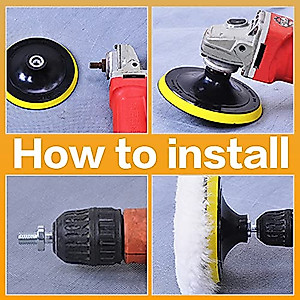 Banseko 5 Pcs Kit 6 Inch Wool Cutting Pad,Polishing Buffing Wheel for Drill Wool Pads Wheel Polishing Pads,Woolen Polishing Waxing Pads with Drill Adapter for Car Polisher Polishing and Buffing