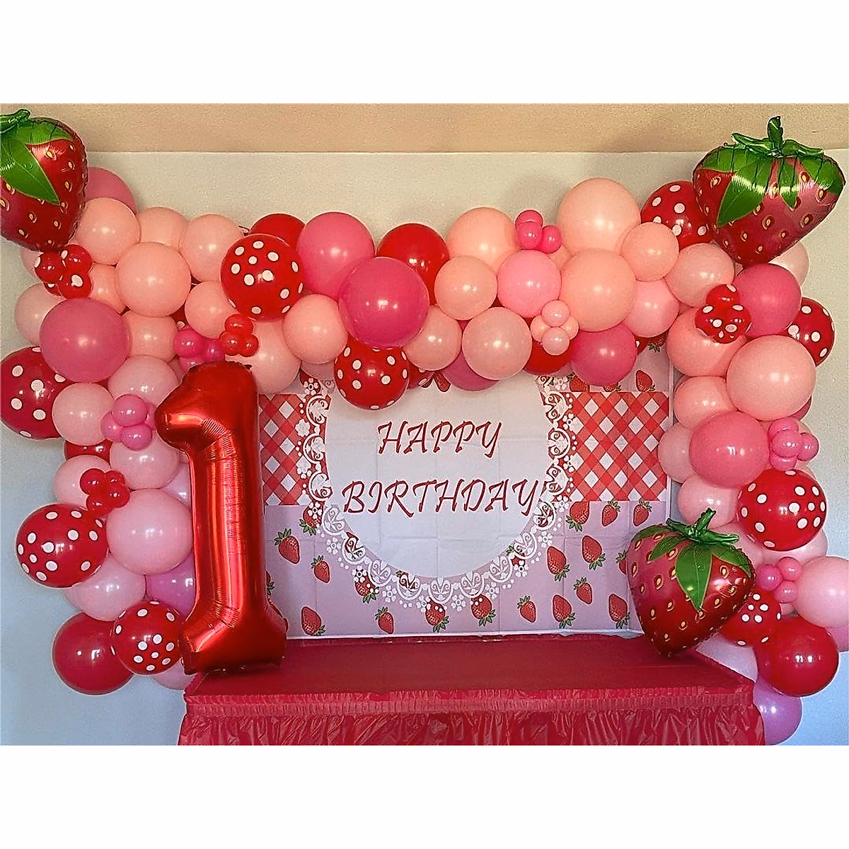 JOGAMS Strawberry Balloon Arch Kit, Strawberry Party Decorations with Red Polka Dot Strawberry Balloons for Strawberry/Berry First/Sweet One Themed Baby Shower Birthday Party Supplies for Girl