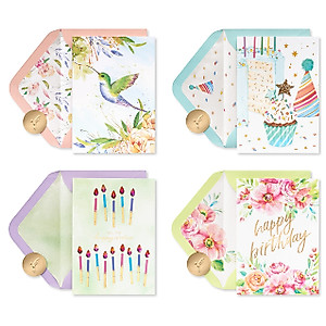 Papyrus Deluxe Boxed Birthday Card Assortment, Floral and Candles (4-Count)