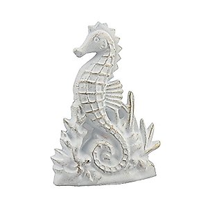Stonebriar Nautical White Seahorse Cast Iron Door Stopper with Gold Highlights