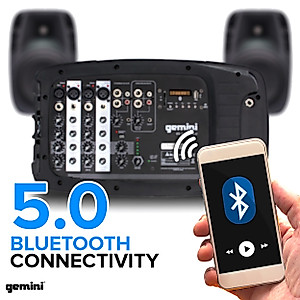 Gemini Sound Professional PA System - Dual 10" Speakers with 600W Amp, Bluetooth, Mixer, USB/SD, Durable Design, Includes 2 Speaker Stands for DJs, Musicians