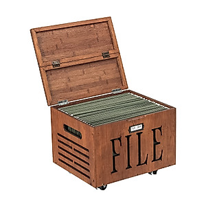 TQVAI Bamboo File Cabinet with Wheels, Hanging Letter Legal Document Folder, Mobile Filing Storage Box for Home Office, Coffee Brown