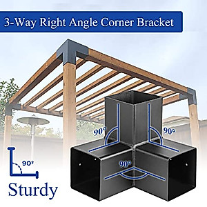 Flieeya Pergola Kit Black Elevated Wood Stand Kit with Steel Brackets, 8PCS Woodwork Pergola Hardware Kit with Powder Coated Steel Brackets for 6X6 Lumber, 3-Way 90 Degree Corner