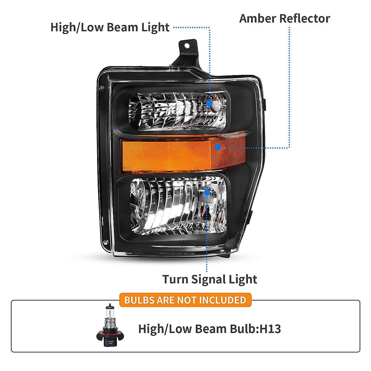 DWVO Headlights Assembly Compatible with 2008 2009 2010 08 09 10 Ford Super duty Headlamps Replacement Pair CLear Lens Amber Reflector Black
