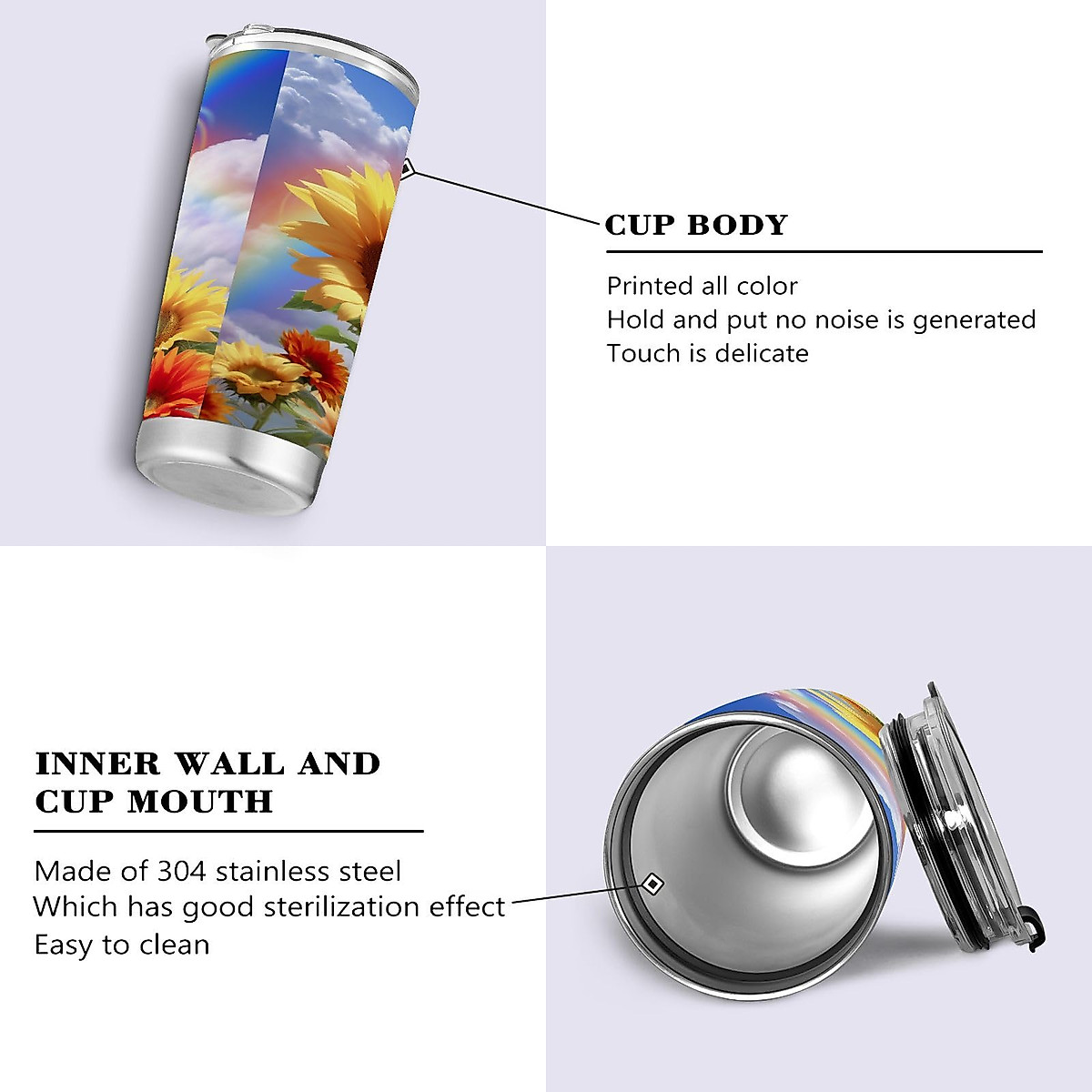 IOACIY 11 Oz Stainless Steel Vacuum Insulated, Sunflower Cloud Rainbow (2) Travel Mug with Lids and Straw, Double Wall Water Coffee Cup for Office, Outdoor Works for Hot Beverage and Ice Drinks