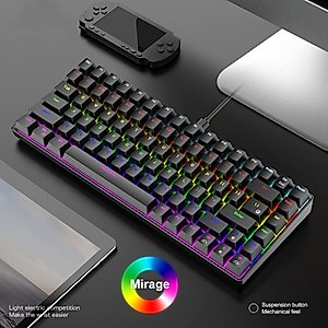 ASHATA TypeC Wired Gaming Keyboard, Portable 84 Keys Type‑C Backlight Gaming/Office Keyboard for PC/Laptop, Blue Switch (Black Blue axis Mixed Light)