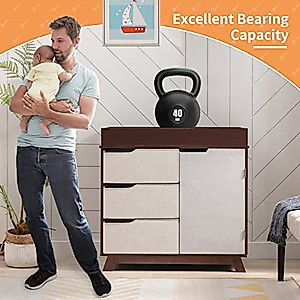 Changing Table for Baby with 3 Drawers, Modern Baby Changing Tables with Open Door Storage Cabinets, Infant Diaper Changing Table Dresser, Mix Color Furniture Style Baby Changing Station