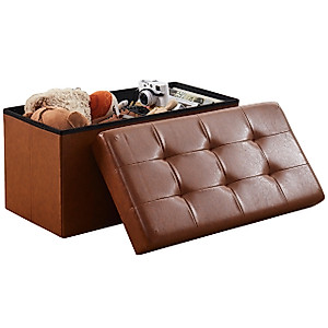 Ornavo Home 30 Inch Folding Storage Ottoman with Storage Bench, Large Storage Ottoman Bench, Storage Chest, Foot Rest Stool, Faux Leather Bedroom Bench with Storage - (Mocha)