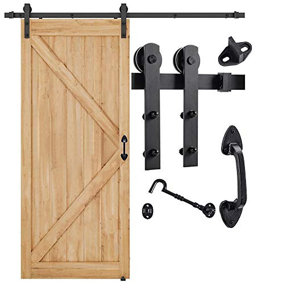 HOME MASTER HARDWARE 6.6 FT Heavy Duty Sturdy Sliding Barn Door Hardware Kit (Whole Set Includes 1x Pull Handle Set & 1x Floor Guide & 1x Latch Lock) Fit 36"- 40" Wide Door Panel (I Shape Hanger)