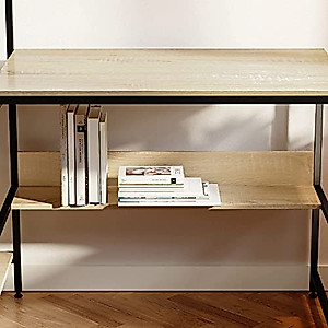Bestier Computer Desk with Storage Shelves 47 Inch Ladder Writing Desk Bedroom Organization for Small Space Reversible Bookshelf and Under Desk Shelf (Oak)