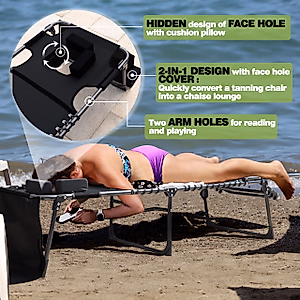 VEIKOU Tanning Chair Lounge Chair, 2 Pack Lounge Chairs for Outside with 5-Position Adjustable Backrest, Detachable Pillow, Folding Lounge Chair for Beach, Patio, Poolside, Black