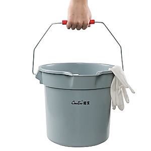 Doryh 14 Quart Round Water Bucket with Grip Handle, 4 Pack Plastic Commercial Cleaning Pail, Grey