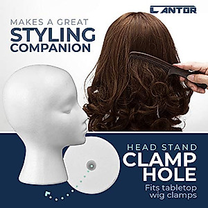 Cantor 12" Styrofoam Wig Head - Tall Female Foam Mannequin Wig Stand and Holder - Style, Model And Display Hair, Hats and Hairpieces - For Home, Salon and Travel