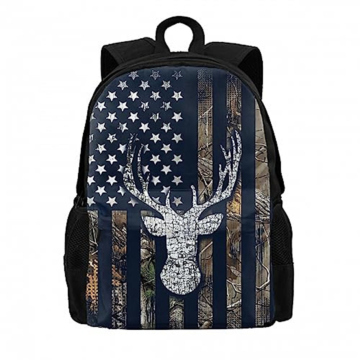 Srufqsi Deer Camo American Flag Hunting Backpack School Bookbag For Boys Girls College Backpack Laptop Backpacks Travel Daypack For Teen Women Men