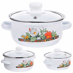 Kichvoe 3pcs Enamel Stockpot with Lid Retro Stew Bean Cooking Pots Enamelware Pasta Pot Vintage Soup Pot with Dual Handle for Induction Cookers Gas Stove 1
