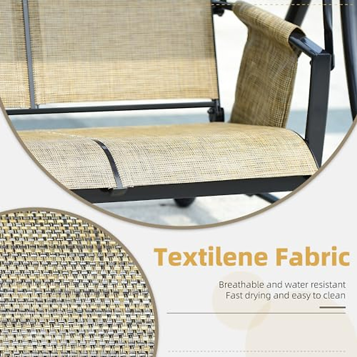 PURPLE LEAF 3-Seat Deluxe Outdoor Patio Porch Swing with Weather Resistant Steel Frame, Adjustable Tilt Canopy, Beige