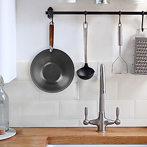 Commercial CHEF 12" Carbon Steel Wok with Acacia Wood Handle, Non Stick Stir Fry Pan with Ceramic Coating, Safe for Any Cooktop or Grill, Lighter and Cools Faster than Cast Iron