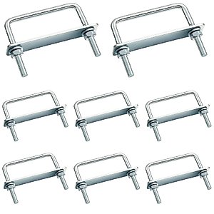 Hotop 8 Set Square U Bolts Carbon Steel with Nuts, Frame Plate, Round Washers for Sailboat Trailers, Tube, Industrial Supplies (82 x 75 mm)