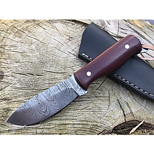 Perkin Damascus Steel Hunting Knife With Sheath Skinning & Bushcraft Knife - SK400
