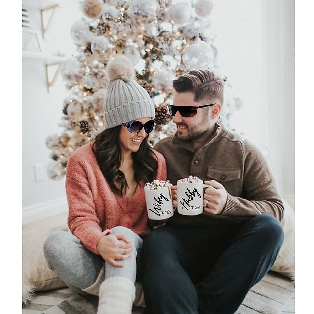 Est 2024 Gift for Husband & Wife Coffee Mug, 2024 Hubby Wifey Mug Wedding Gift, Mr and Mrs Bridal Shower Gift Unique Wedding Gift for Couple Set of 2 Mug (white)