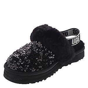 UGG Unisex-Child Funkette Chunky Sequin Slipper, Black, 6 Big Kid