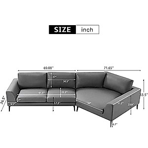 Cotoala 141inch Air Leather Sectional Sofa with Metal Legs, Huge Corner Wedge Design, Modern English Arm Couch for Living Room, Grey