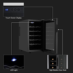 JINJUNYE 15-18 Bottle Wine Fridge, Wine Cooler with Temperature Control, Wine Refrigerator Glass Door for Red White Wine, Champagne, Sparking, Beer, Gift for Wine Lover