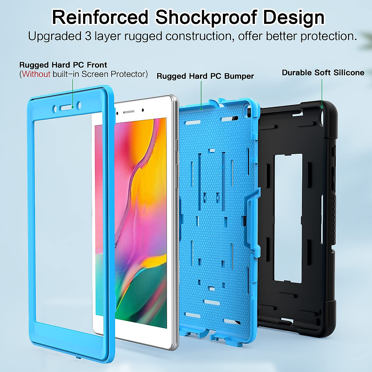 Cantis Case for Samsung Galaxy Tab A T290/T295 (2019 Version), Slim Heavy Duty Shockproof Rugged Protective Case with Kickstand for 8.0 inch Galaxy Tab A Cover for Kids (Black+Blue)