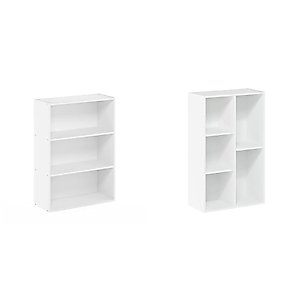 Furinno Pasir 3-Tier Open Shelf Bookcase, Plain White Luder Bookcase/Book/Storage, 5-Cube, White