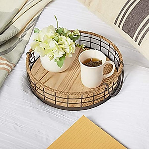Round Wooden Wire Basket Trays with Handles, Farmhouse Decor (2 Sizes, 2 Pack)