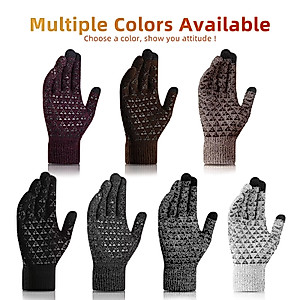 Nertpow Winter Gloves Touchscreen Gloves 3 Packs, Gloves for Men Knit Anti-slip, Gloves for Women with Warm Fleece Lined(Black&Black_White&Soft_Gray_White-M)